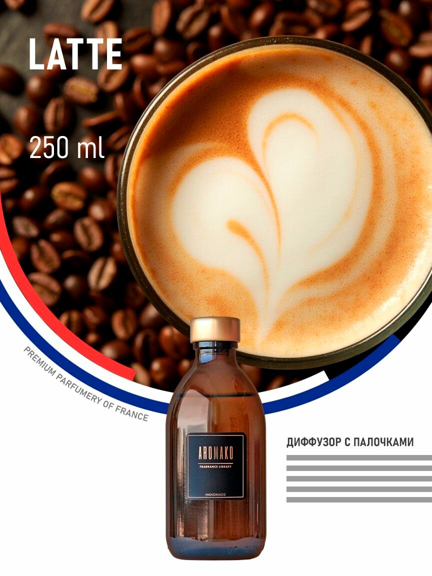 Диффузор с палочками латте, 250 ml ароматизатор для дома и офиса