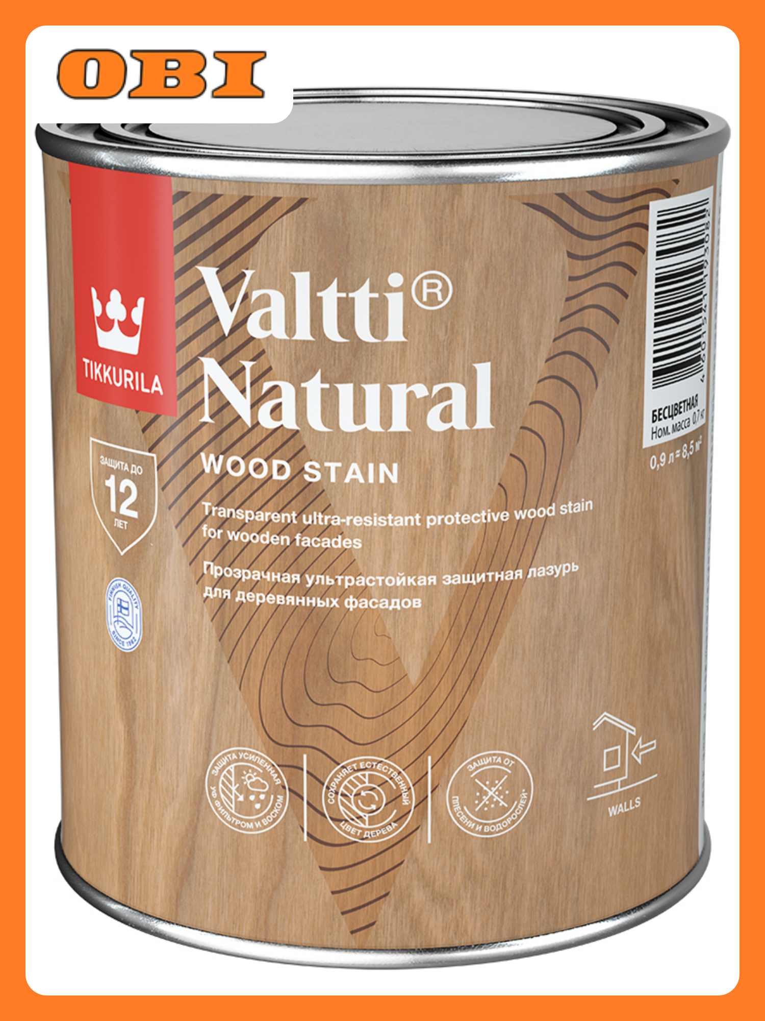 Антисептик Tikkurila Tikkivala Valtti Natural, алкидный, бесцветный, для наружных работ, 0,9 л