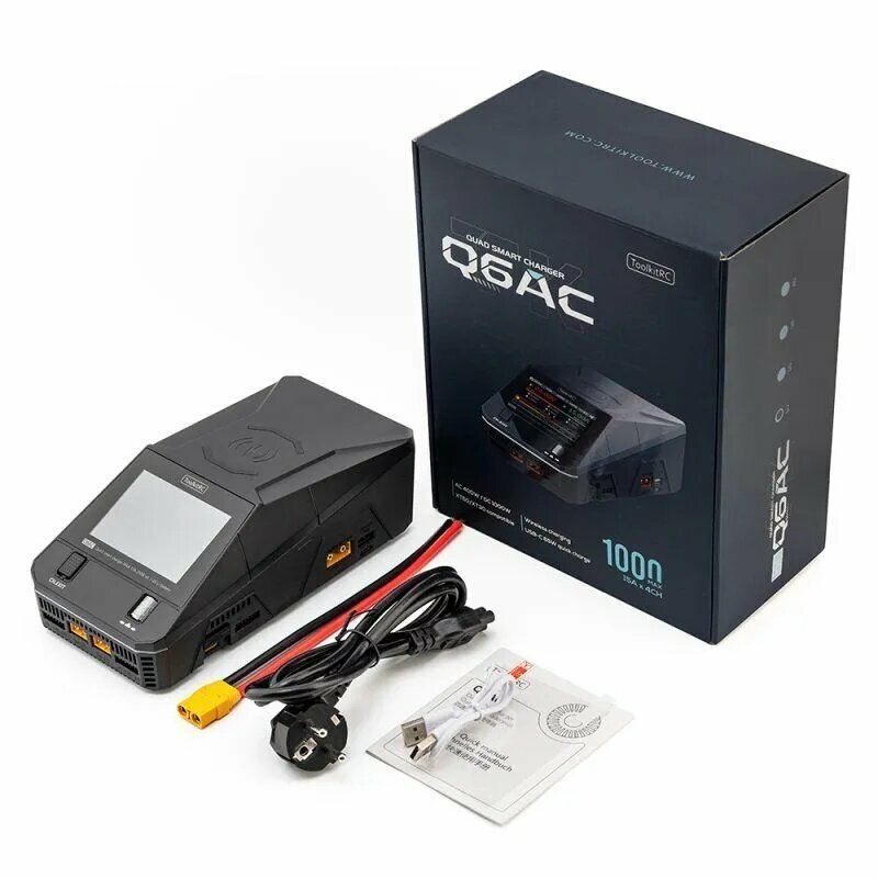 ToolkitRC Q6AC 1000 Вт 4-канальное 15 А универсальное сбалансированное зарядное устройство для литий-ионных аккумуляторов
