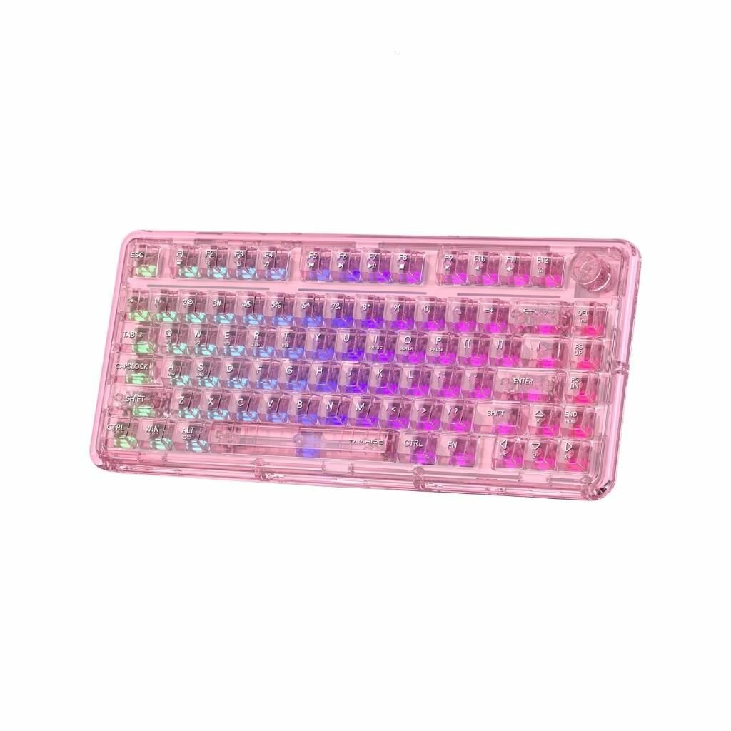 Прозрачная механическая клавиатура RGB с 3 режимами подключения, Розовый