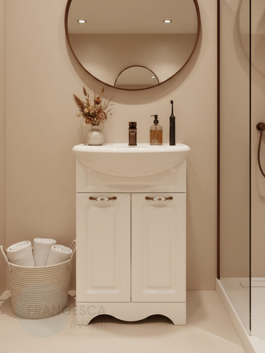 Тумба с раковиной для ванной Francesca Avanti Империя 55 белый с подсветкой (2 двери, ум. Уют 55)