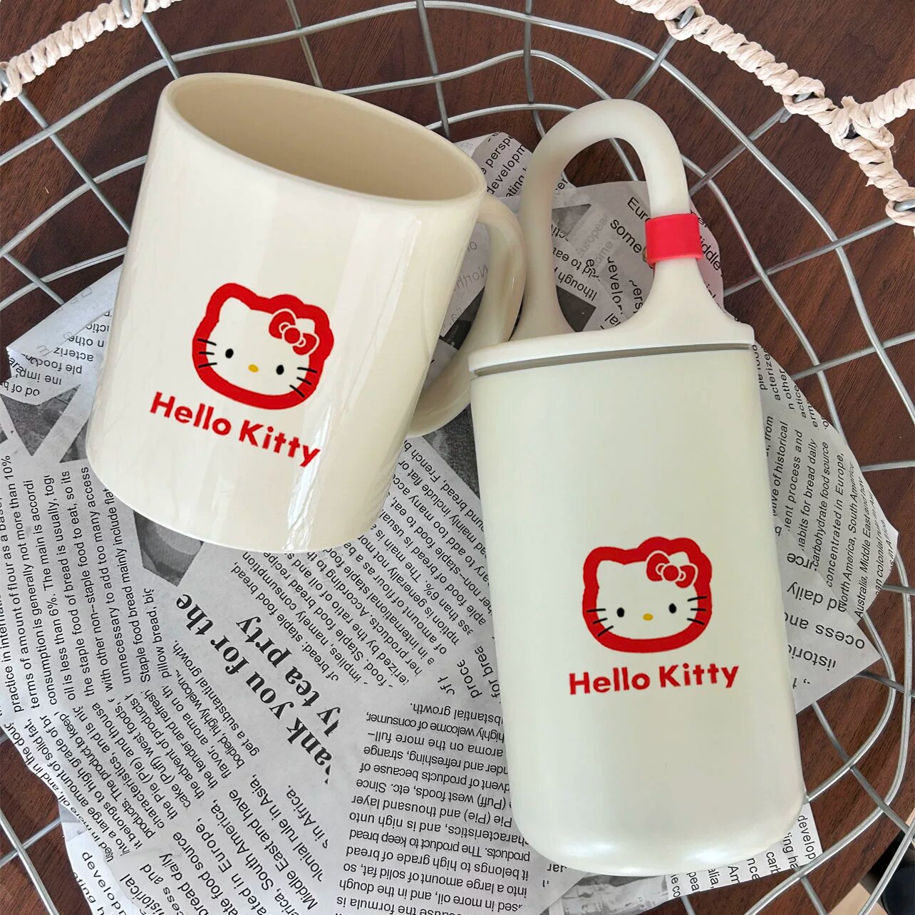 Hello Kitty термосовая чашка из нержавеющей стали 316 с ручкой, без ложки-крышки, вакуумная изоляция на 6-8 часов,