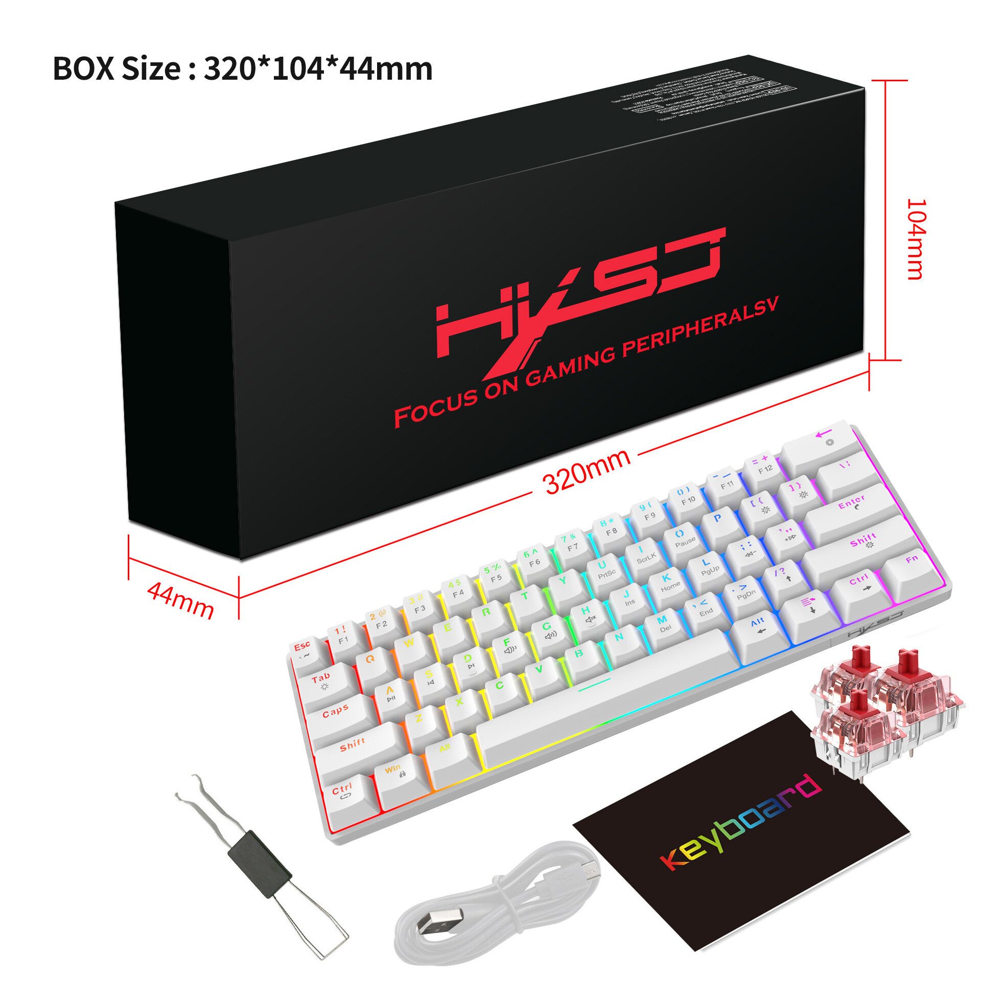 V900 проводная 61-клавишная механическая игровая клавиатура с красными переключателями RGB-подсветкой двойными цветными