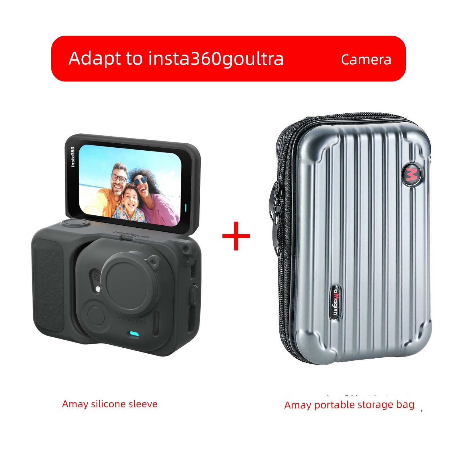 Силиконовый защитный чехол с компактным чехлом для переноски для Insta360 GO Ultra, черный