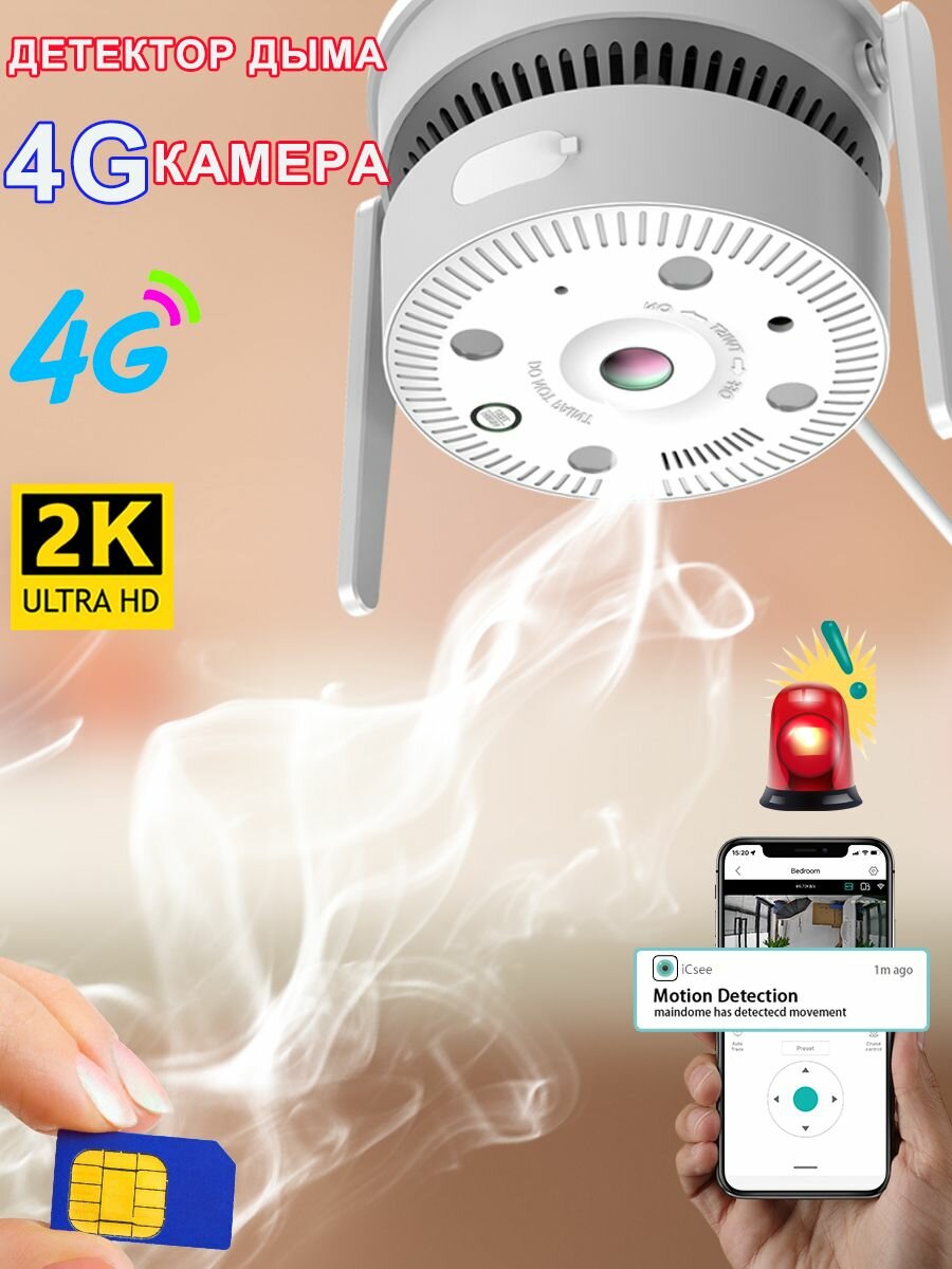 4-мегапиксельная панорамная камера с обзором 180 градусов, Wi-Fi POE, детектором дыма, ночным видением, обнаружением человека и движением, сигнализацией, камера видеонаблюдения