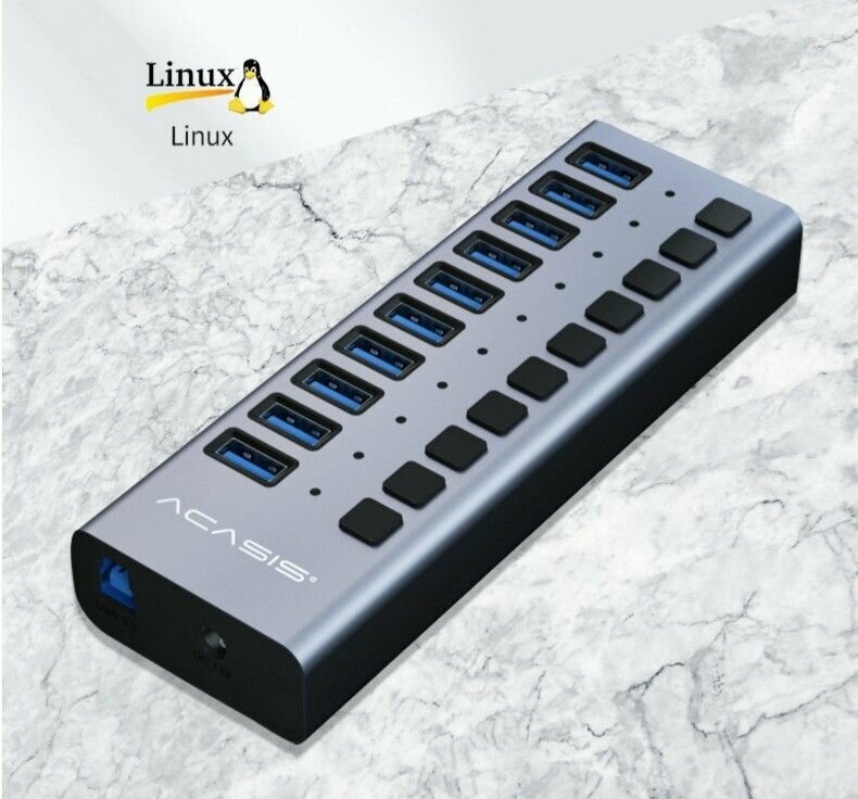 Концентратор USB 3.1 с блоком питания, 10-портовый концентратор USB 3.1, скорость передачи данных 10 Гбит/с, алюминиевый корпус, USB-концентратор с евроадаптером питания 48 Вт