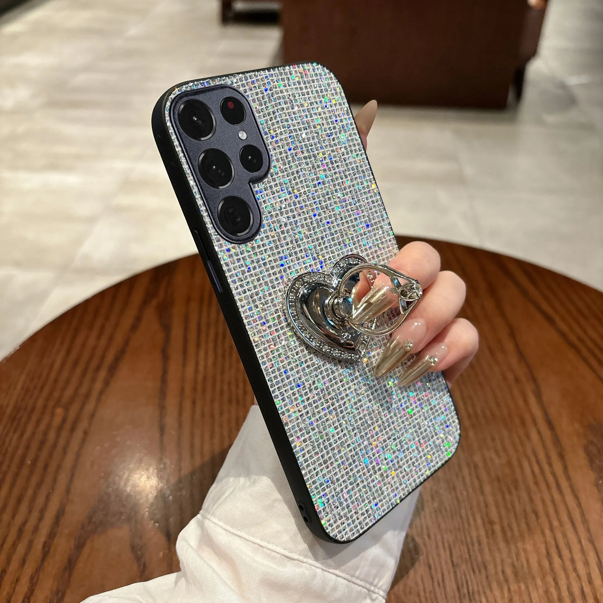 Роскошный Чехол Для Телефона С Блестками И Подставкой В Форме Сердца Для Samsung Galaxy S22/S23/S24/S25/S26 Ultra FE Plus S25.