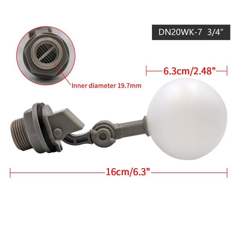 Пластиковый поплавковый шаровой клапан JIECARE Float Ball Valve 1/2" или 3/4" DN20