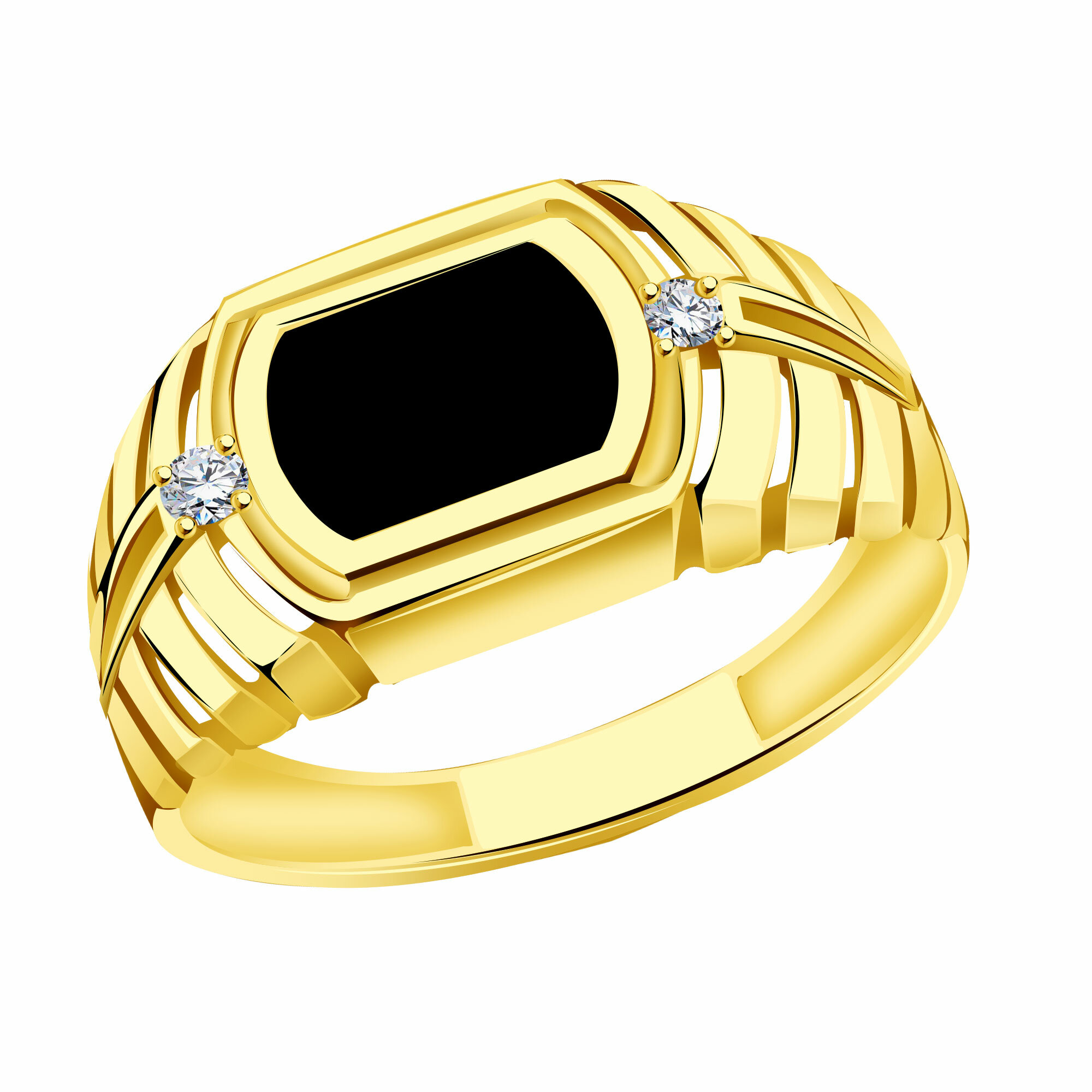 Печатка, желтое золото, 585 проба, агат, фианит