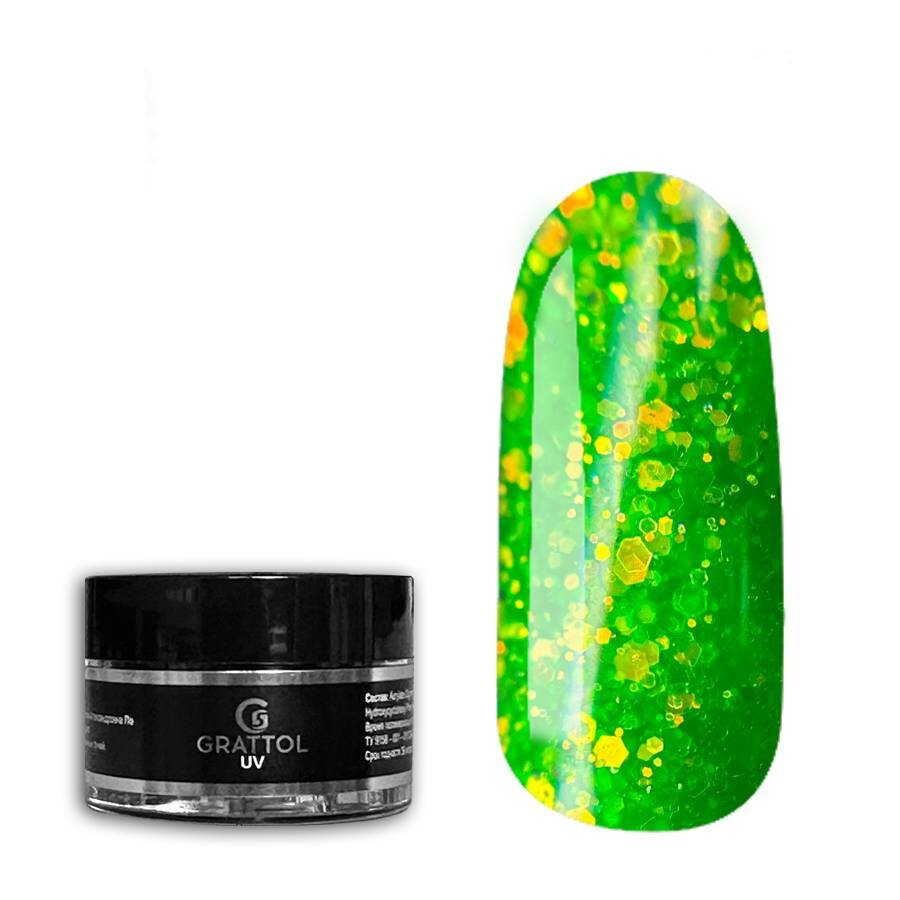 Гель для моделирования ногтей с золотым глиттером - Grattol Gel Opal Neon 06, 15 мл