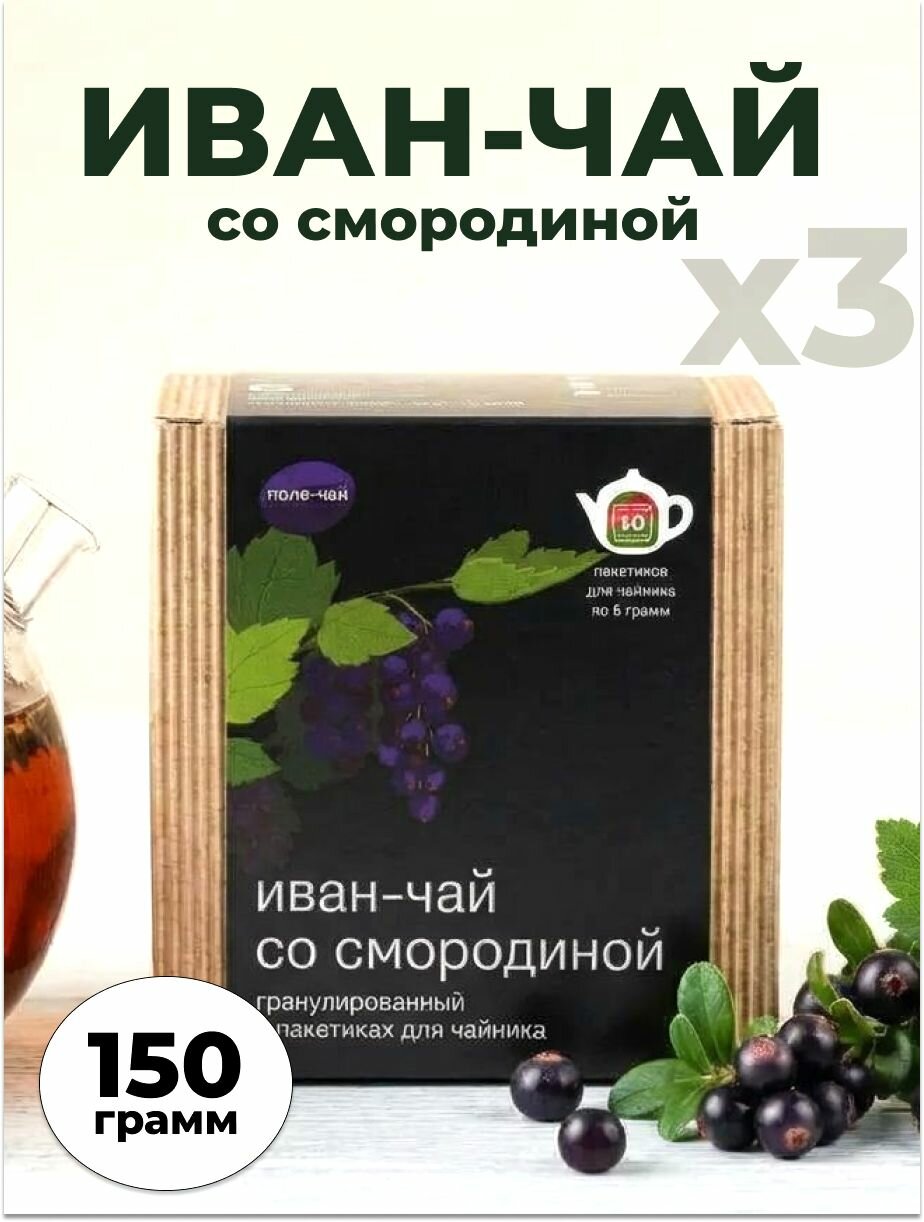 Иван-чай ферментированный со смородиной в пакетиках, Поле-чай 50г х 3 шт / Набор чая подарочный