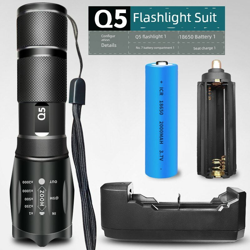 Q5 Bright LED Фонарик с Зарядным Устройством и 1 Батареей, Идеален для Пеших Походов и Ночной Езды