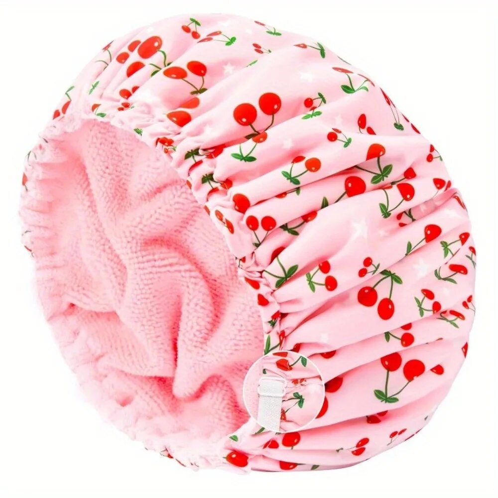 Шапочка для душа розовый PinkCherries с махровой подкладкой