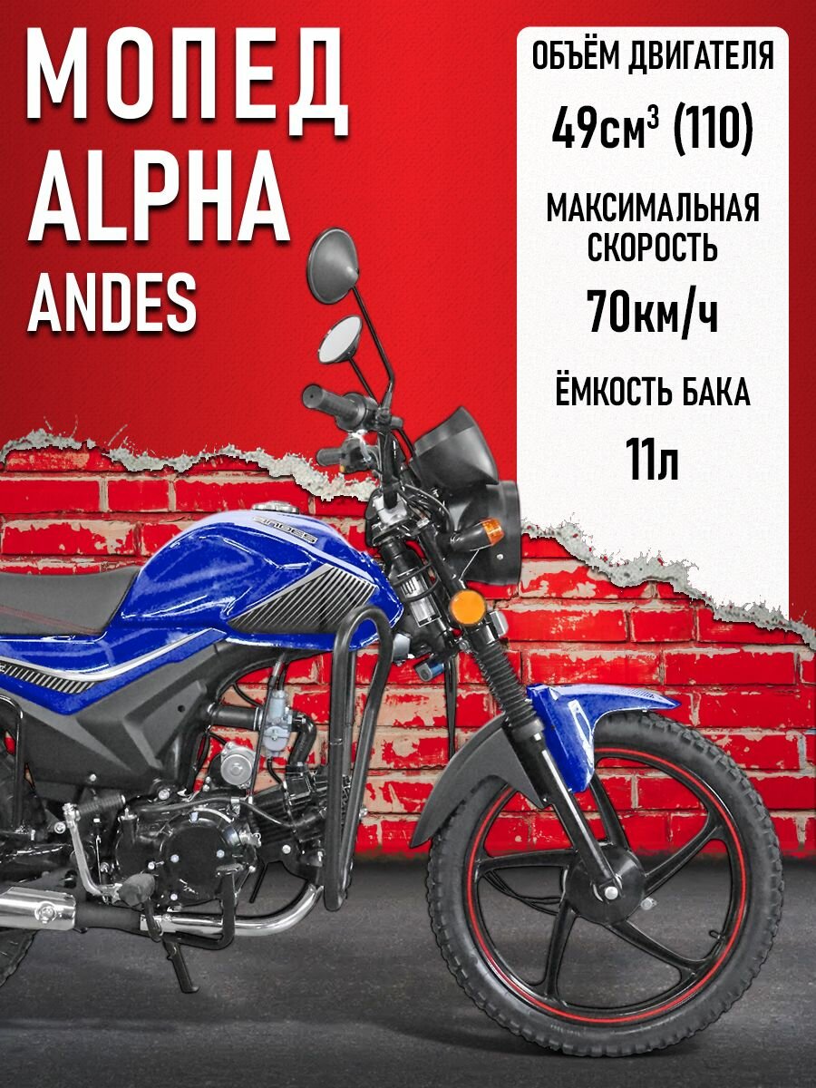 Мопед Alpha ANDES (Тюнинг) (защита ног, подставка для ног, багажник, литые диски)синий