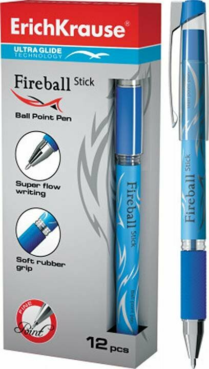 Ручка шариковая Erich Krause "FIRE BALL STICK", синяя, игольчатый пишущий узел (34973)