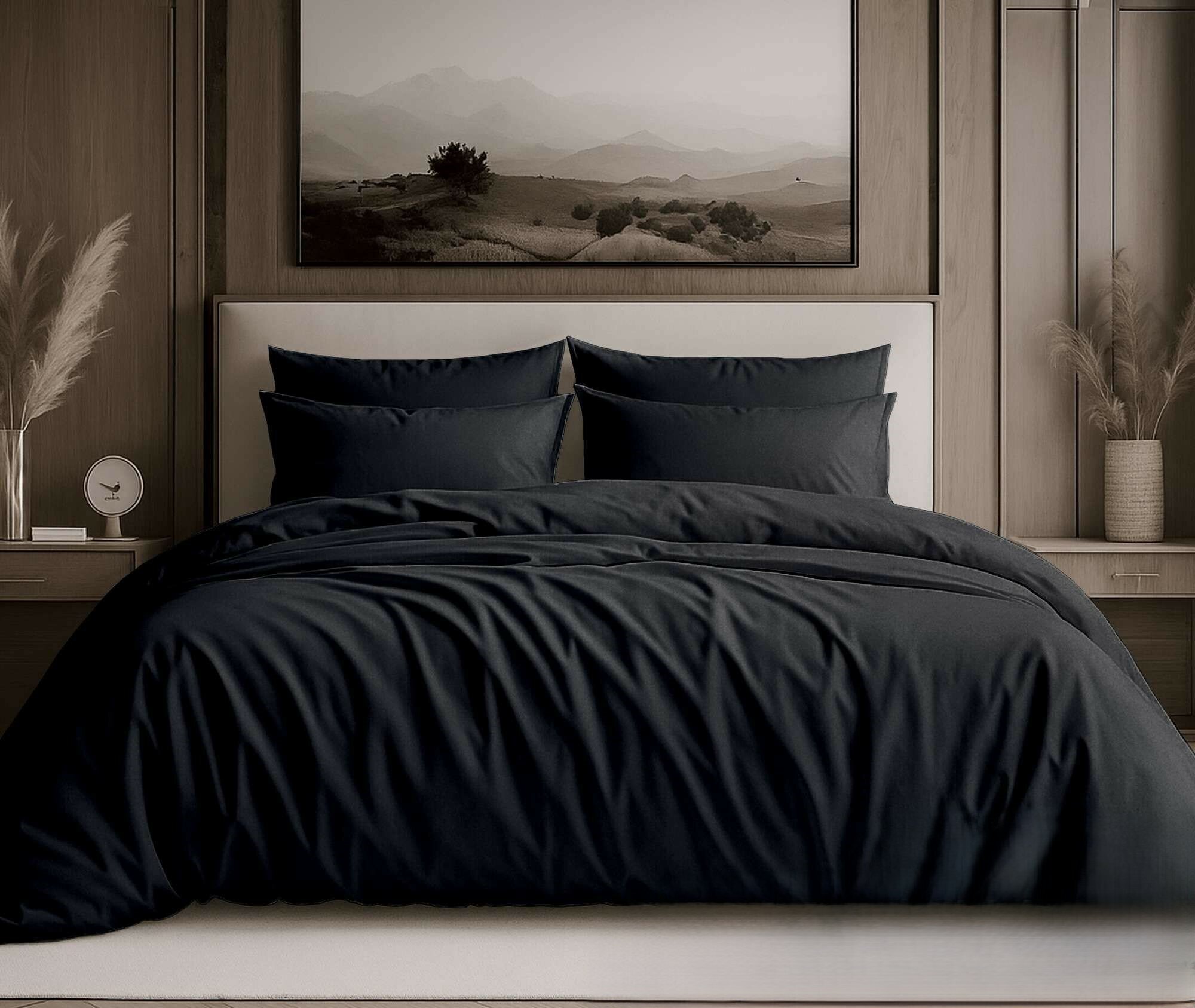 Пододеяльник "Черный" 2х. спальный (175х215см.), сатин ("шелк"), хлопок 100%.