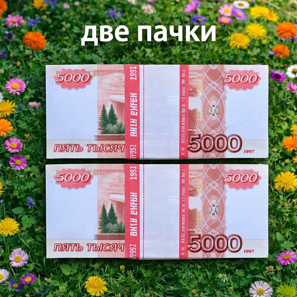 Набор 2 пачки купюр 5000 рублей.