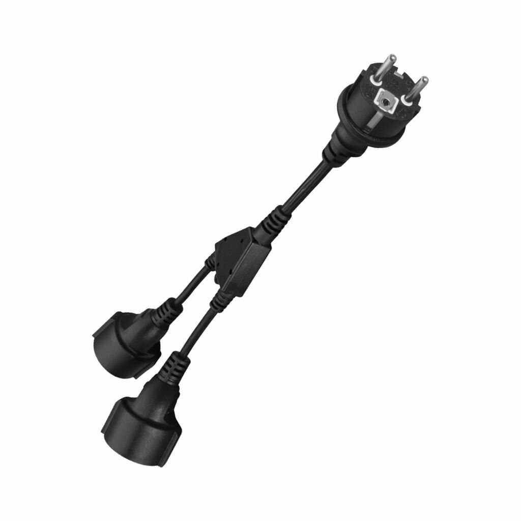 Кабель-переходник,16A немецкий стандарт, мужской к женскому шнур питания один на два EU 4.8MM 0.3 метра - черный