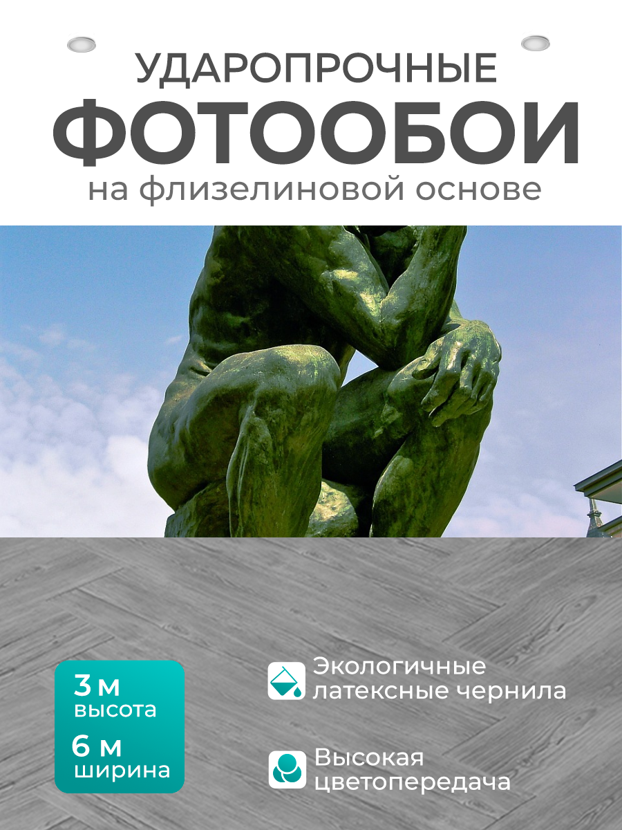 Фотообои моющиеся ударопрочные "Мыслитель, огюст роден, 1881–1882" 600x300 см. флизелиновые на стену