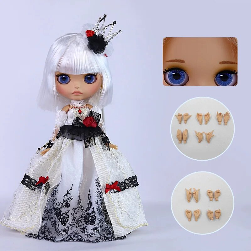 Blythe Doll 1/6 в белом платье, голубые глаза