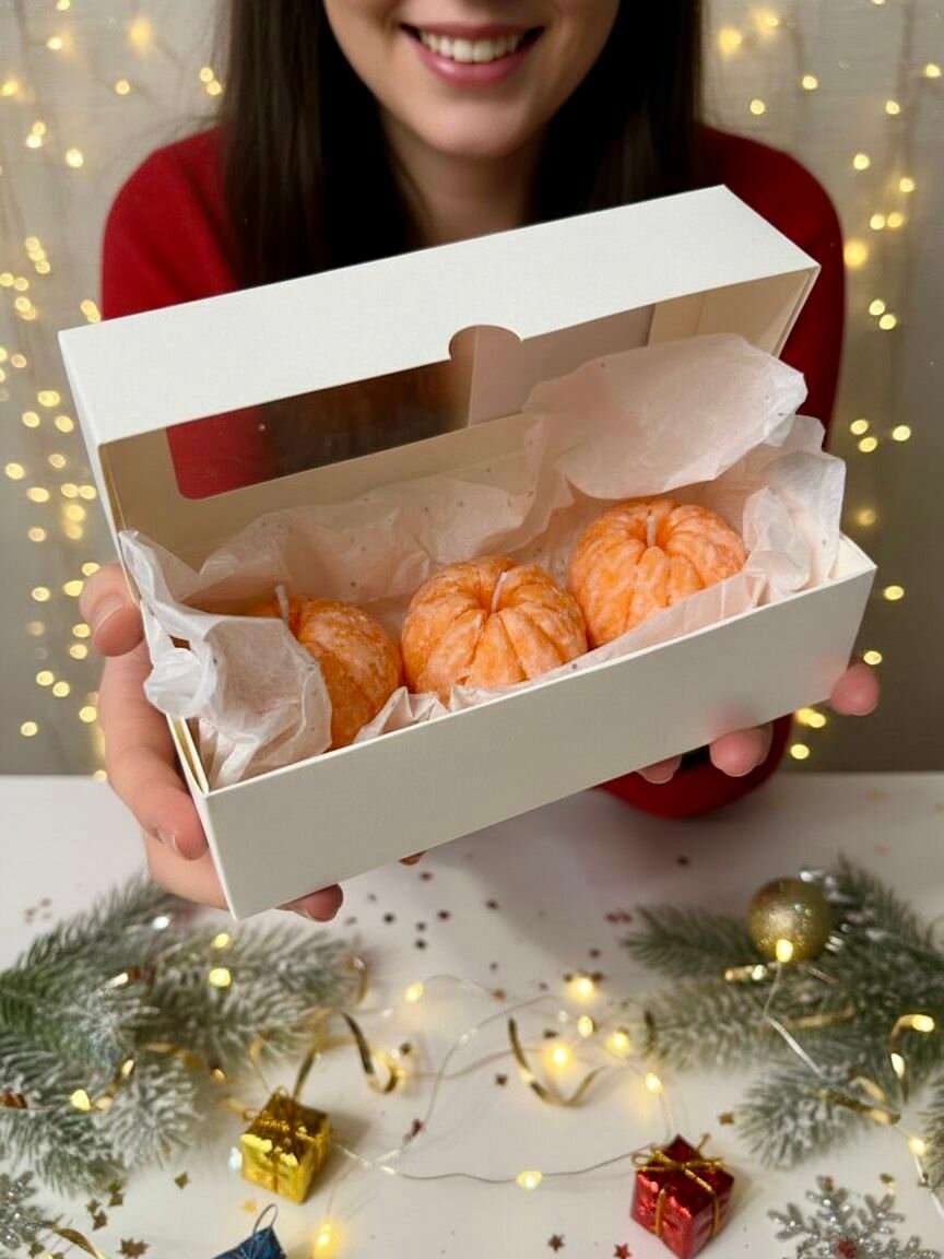 Millennium Candles, Подарочный набор свечи в форме мандаринок, аромат рождественский очаг, диаметр 5 см, высота 4 см, набор 3 шт.