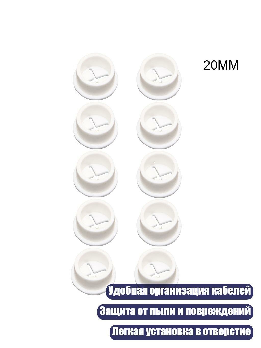 Кабельные громметы для мебели, Белый - 20mm