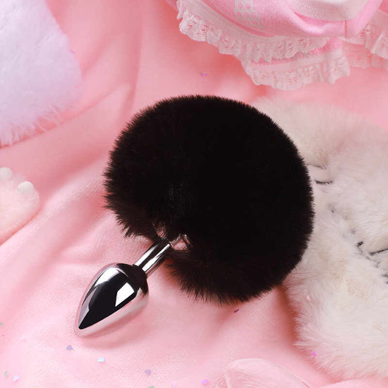 Начинающий кролик хвост мини-анальная пробка для женщин с трубовкой Черный хвост кролика [серебряная анальная пробка]