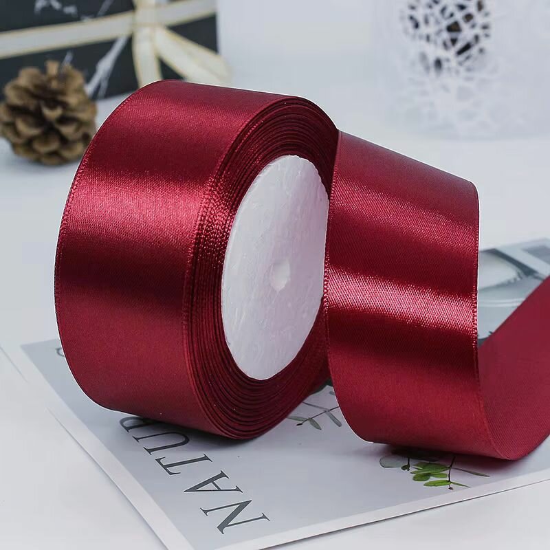 Широкая атласная лента, упаковочная, ширина 5 см, 27 метров, бордовая