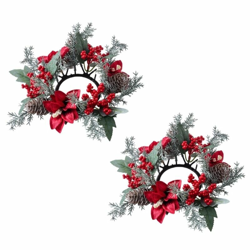 2 части рождественского подсвечника из сосновой шишки с гирляндой красного цвета-тип цветка