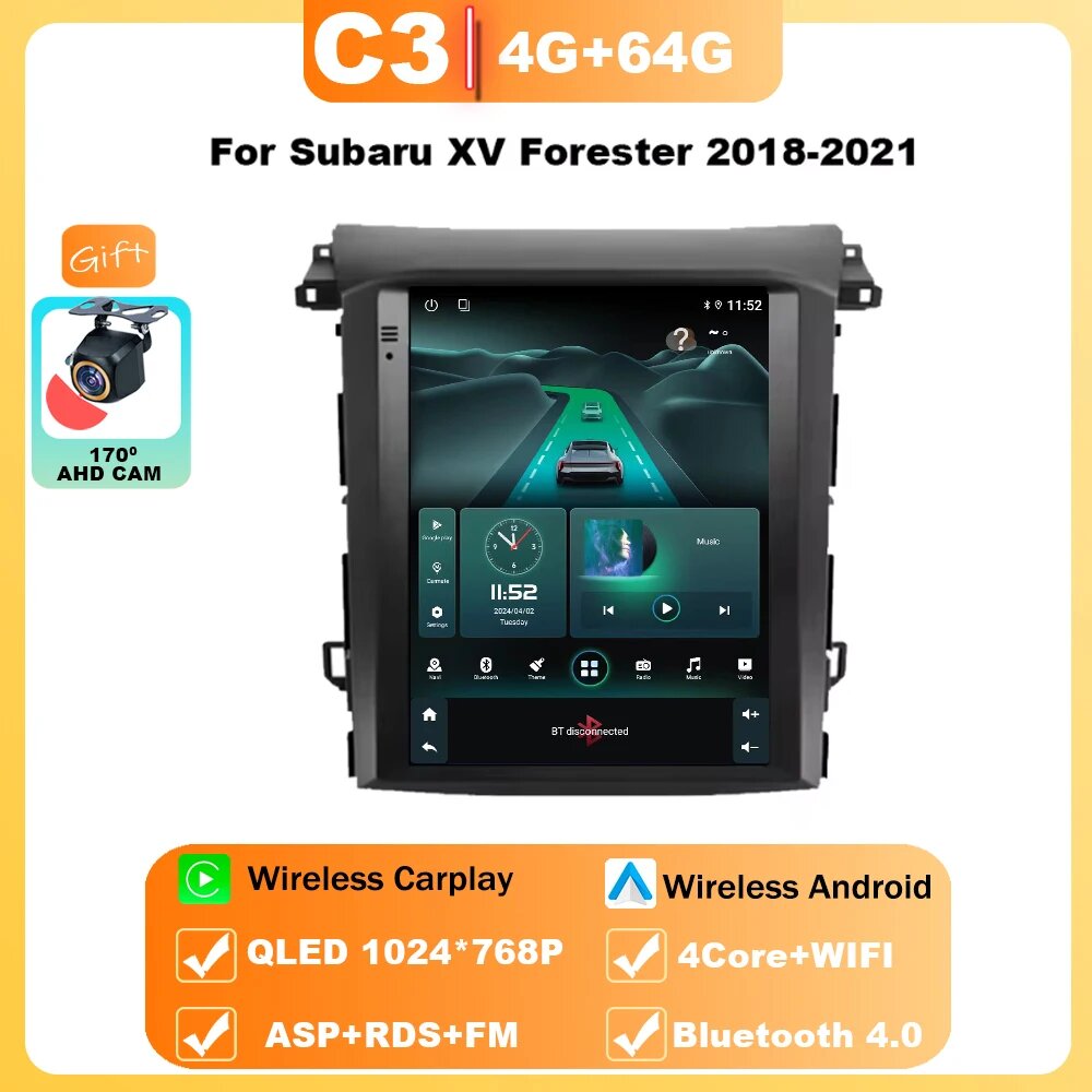 9,7-дюймовый Android 16 мультимедийный видеоплеер для Subaru XV Forester 2018-2021 с 4-64 AHD CAM