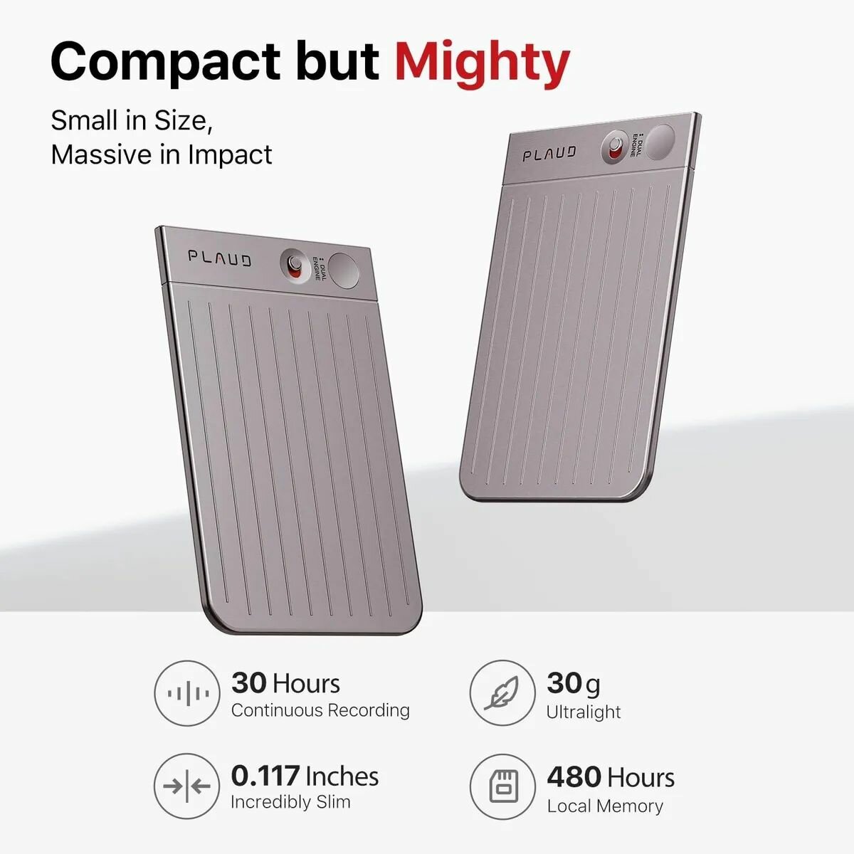 Диктофон AI, диктофон PLAUD Note (с футляром), управление приложениями, транскрипция и обобщение на базе ChatGPT, поддержка 59 языков, 64 ГБ ОЗУ