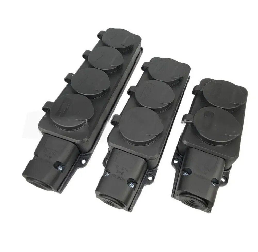 Розетка колодка штепсельная влагозащищенная, 2P+PE, 230 В, 16 А, черная, Четырехдырочная розетка