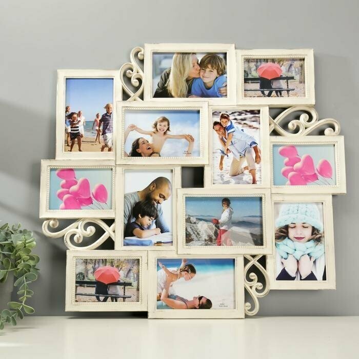 Фоторамка пластик на 12 фото 9х13, 10х15 см 'Коллаж воспоминаний' бежевая 51х54,5 см