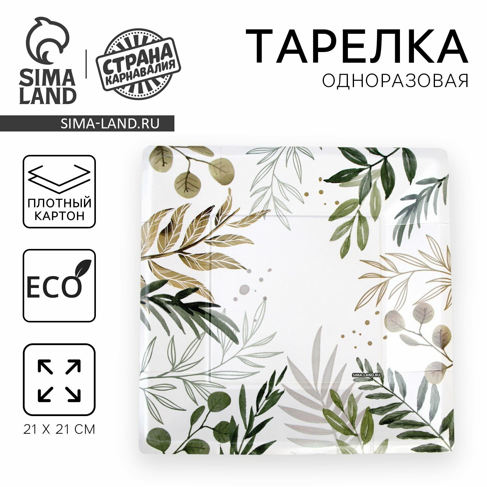 Тарелка одноразовая бумажная квадратная "Эко",21 см, тематика праздника: день рождения, 10 шт.