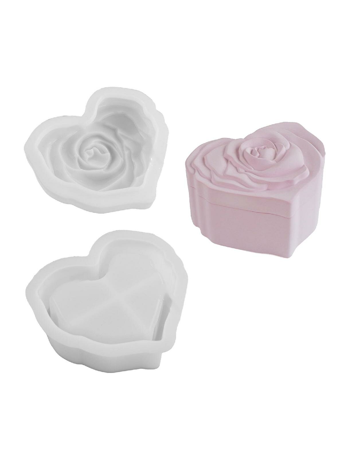 Силиконовые цветок плесень Роза шкатулки для драгоценностей формы с крышкой чашки свечи плесень украшения