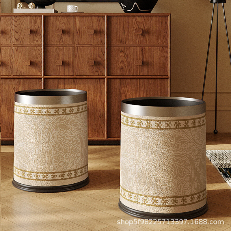 Кожаная мусорная корзина, высокая эстетика, для дома, гостиной, большая вместимость, спальня, высококачественная легкая роскошь, кухонная урна, двухслойная, без крышки