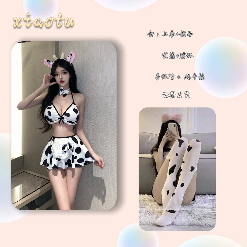 Сексуальный, горячий, страстный комплект бикини «корова» с тремя точками опоры, нижнее белье, соблазнительная униформа для ролевых игр. Комплект «корова» + чулки «корова».