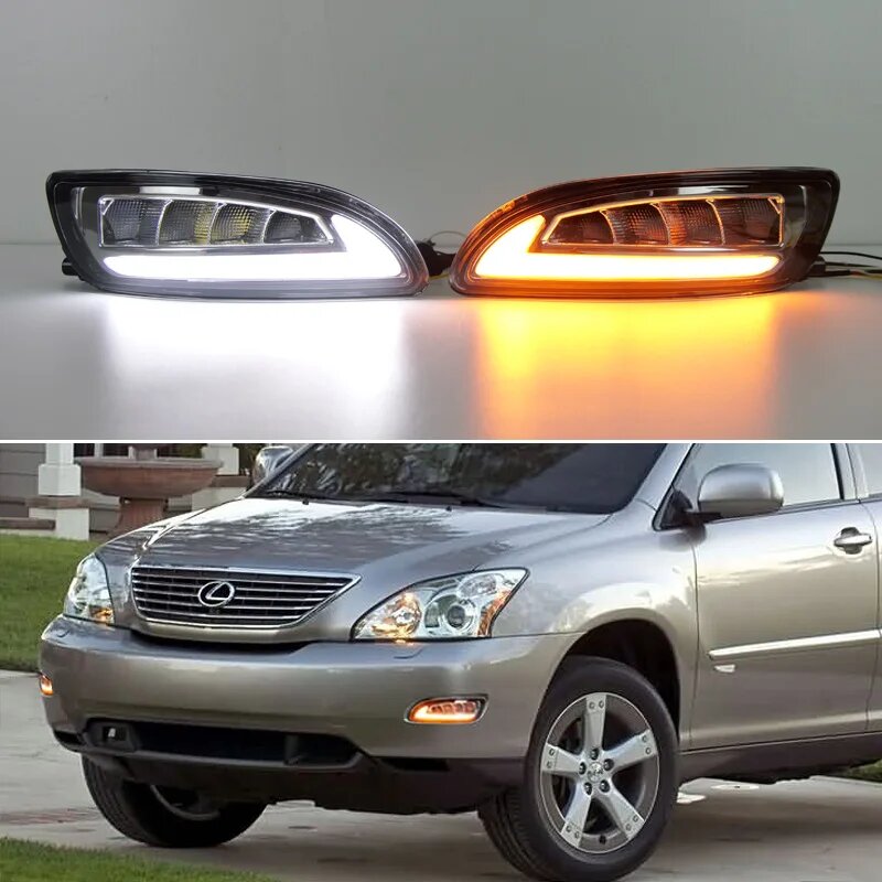 Светодиодные противотуманные фары в сборе для Lexus RX300 RX330 RX350 RX II 2003-2008 Автомобильные 12 В светодиодные дневные ходовые огни + указатель поворота