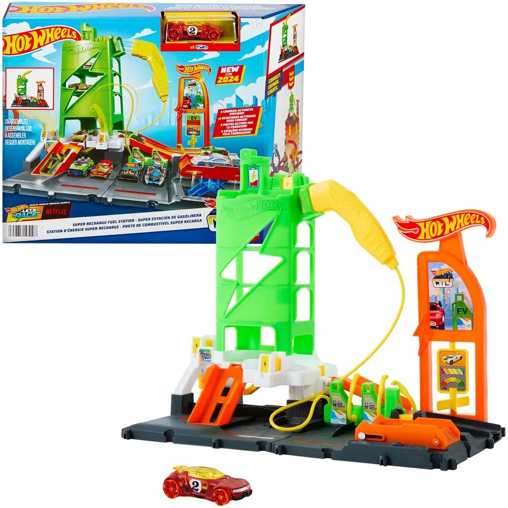 Hot Wheels City Super Recharge АЗС Гараж с игрушечной машинкой в масштабе