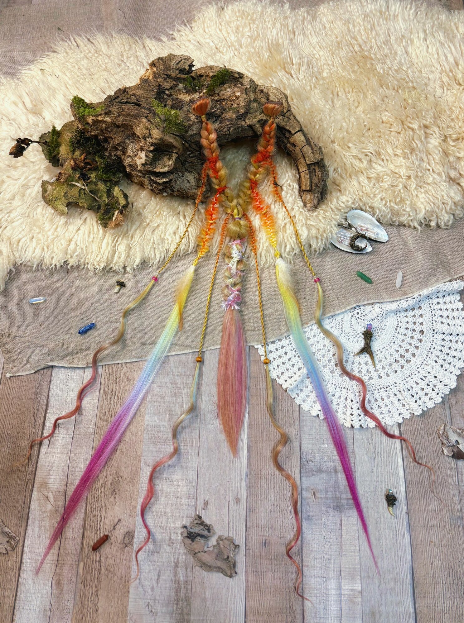 Съемные косы из канекалона на заколках, ручная работа