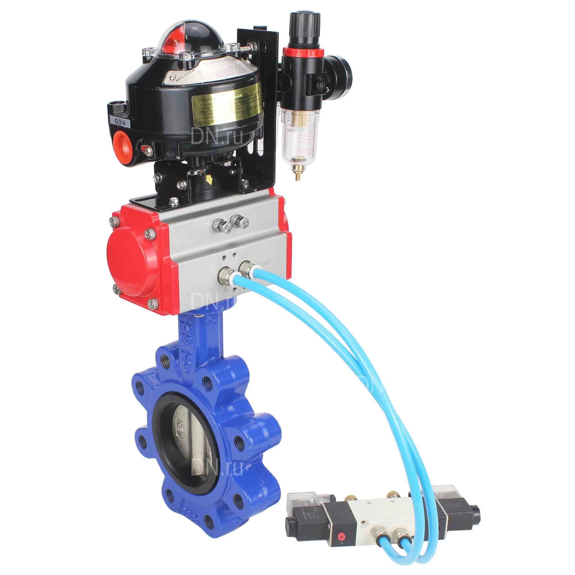 Затвор DN.ru QT450-QT450-NBR-2W-Fb-H Ду100 Ру16, с пн. прив. SA-130, пн. распред. PND1-T08-220VAC, БКВ LSB-510 и БПВ
