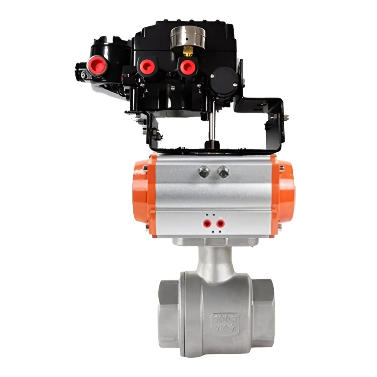 Кран шаровой DN.ru кшмп.316.230-ISO Ду50 Ру63 полнопроходной, внутренняя резьба, нержавеющая сталь 316, уплотнение - PTFE, с пневмоприводом SA-083, электропневматическим поворотным позиционером EPRP1-NU-Fb-08