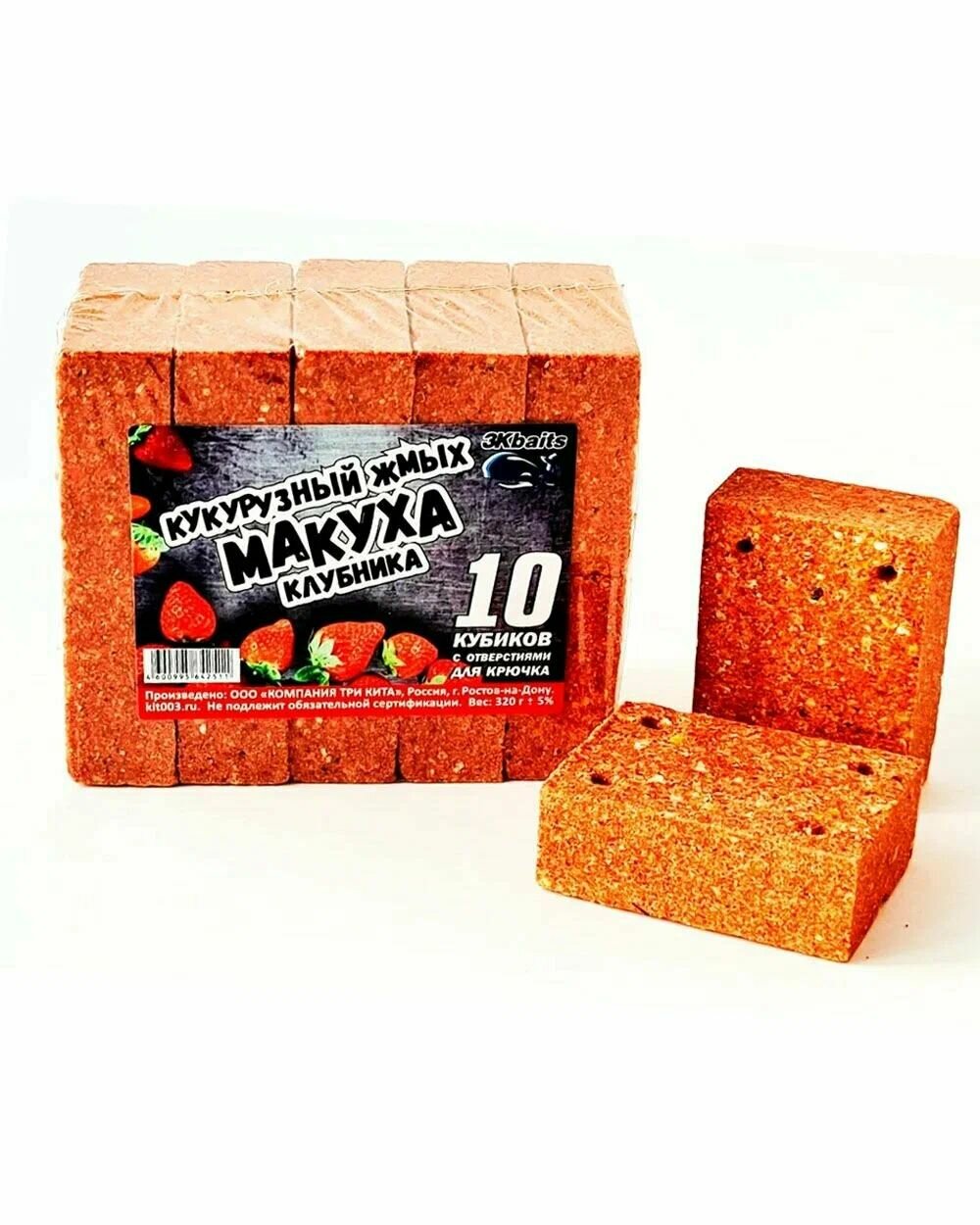Макуха Три Кита art. Кукурузный жмых с отверстием 1уп. / 320гр. (10шт. по 32гр.) вкус: Клубника