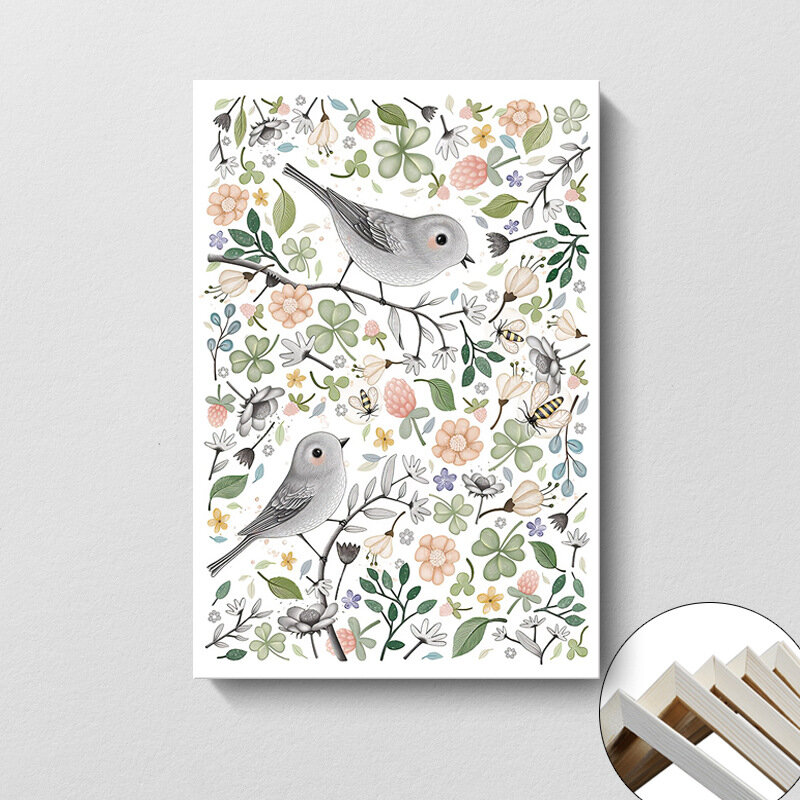 Декоративная картина в скандинавском стиле, простая и свежая, с цветочным и птичьим мотивом, для столовой, гостиной,