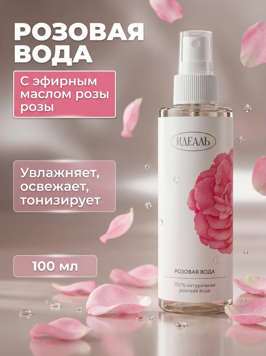Вода розовая гидролат для лица и тела на масле розы для увлажнения тонизирования и омоложения кожи, 100 мл