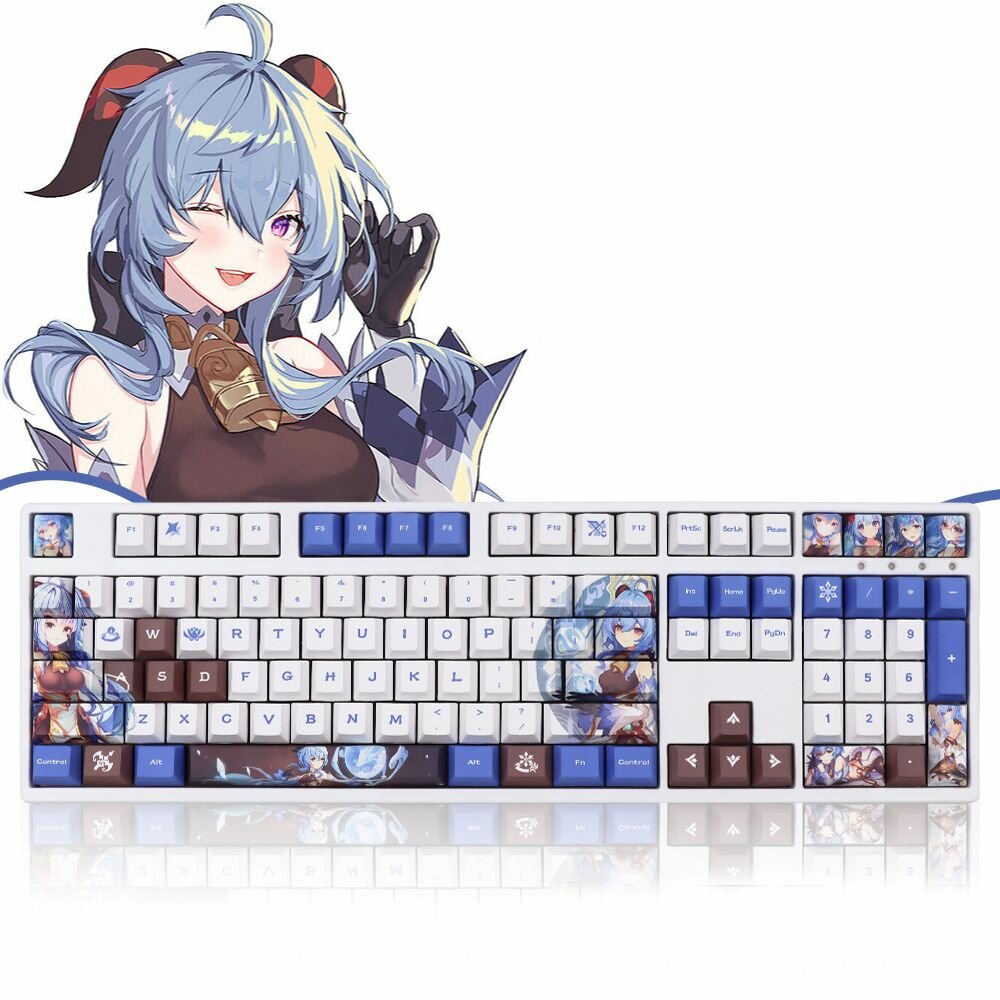 Комплект кейкапов для темы Genshin Impact Ganyu / PBT Keycaps 138 Клавиш / Кейкапы для механической клавиатуры