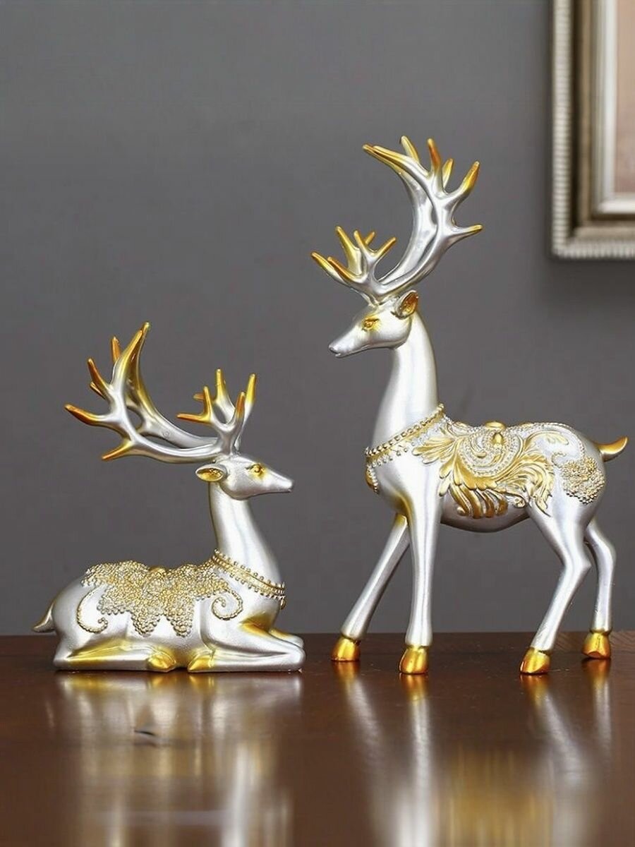 Эксклюзивный набор из двух скульптур северного оленя и лося, роскошные рождественские фигурки из смолы для декора
