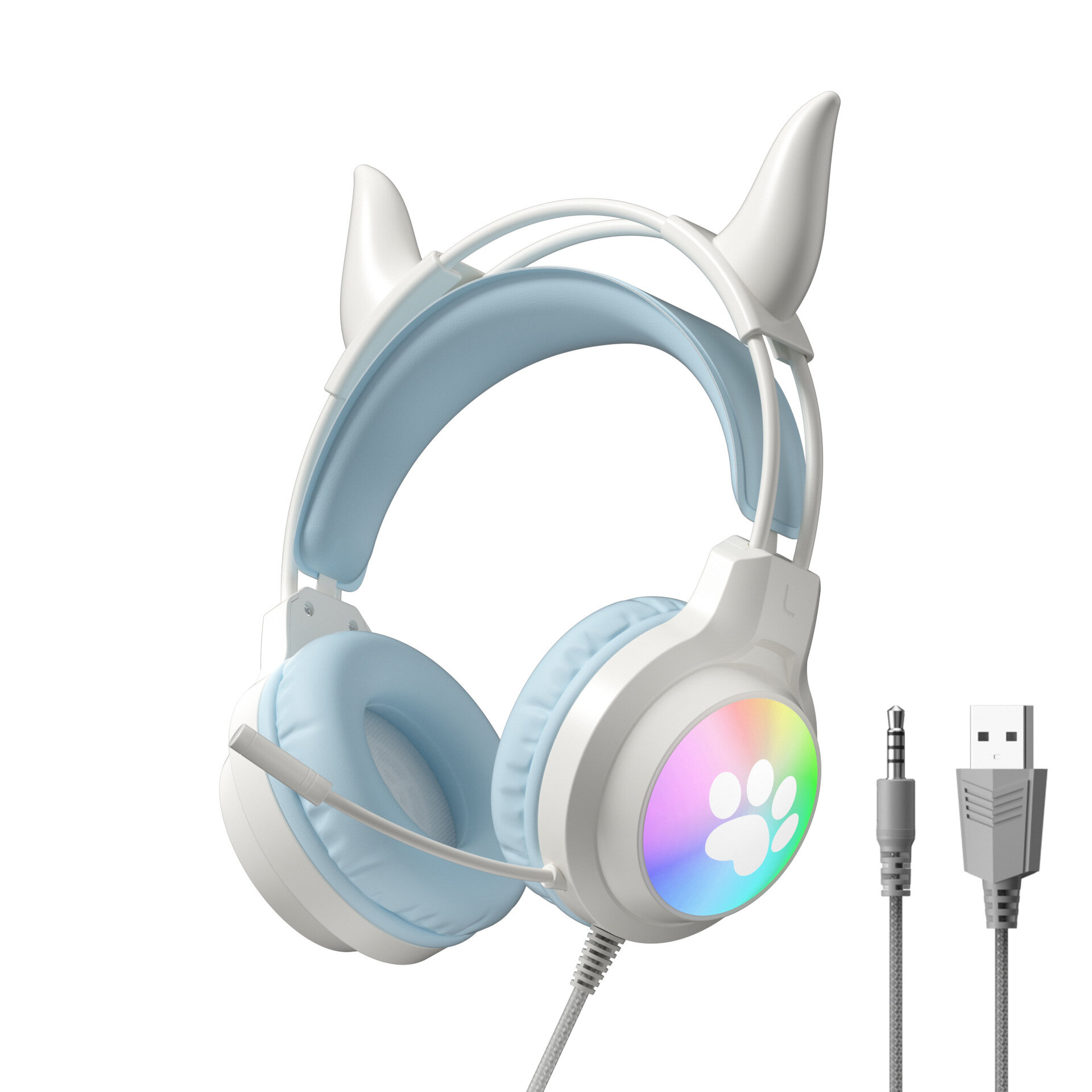SY-G50 Проводная игровая гарнитура с RGB подсветкой для PS5, синий кот