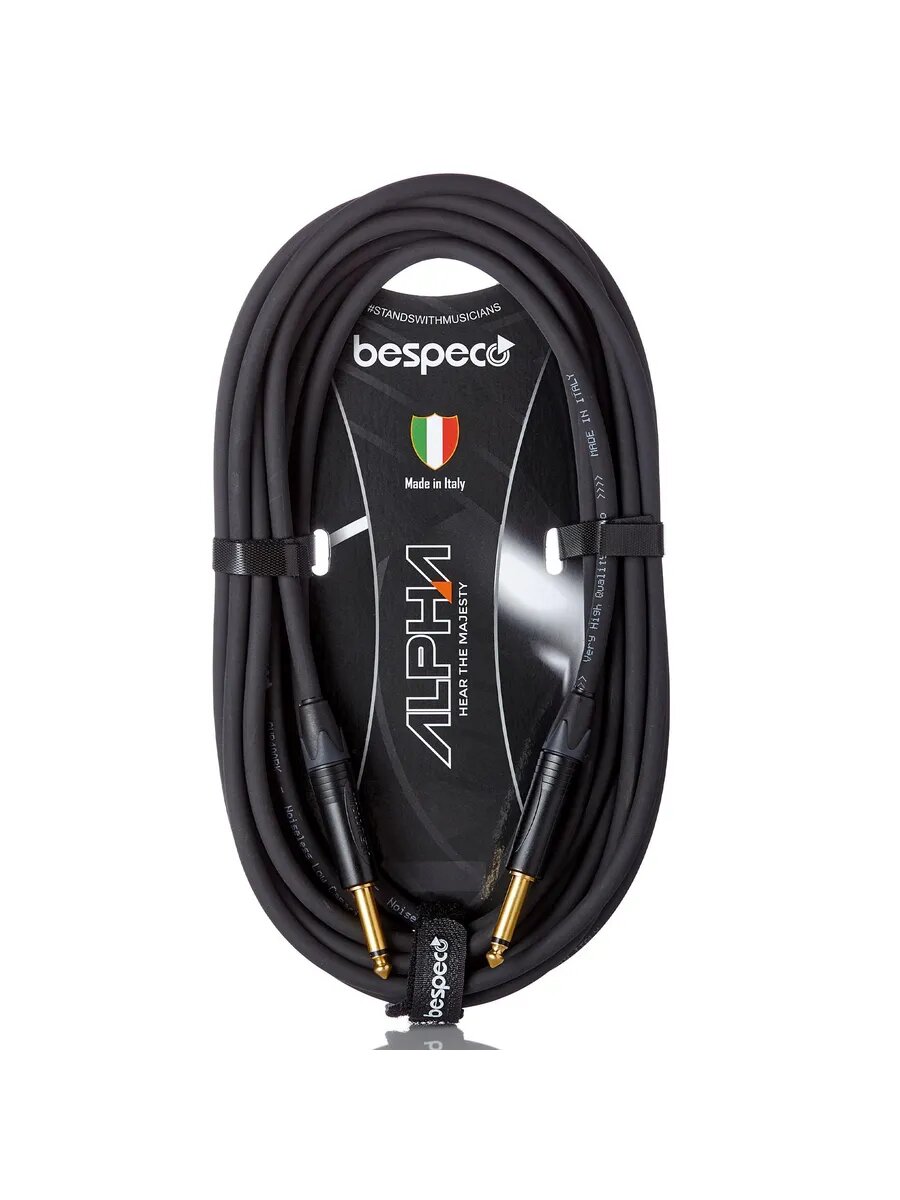 Кабель Bespeco "AH", гитарный, длина 4,5 м, позолоченные разъемы Jack 1/4", сечение 0,75 мм², оплетка