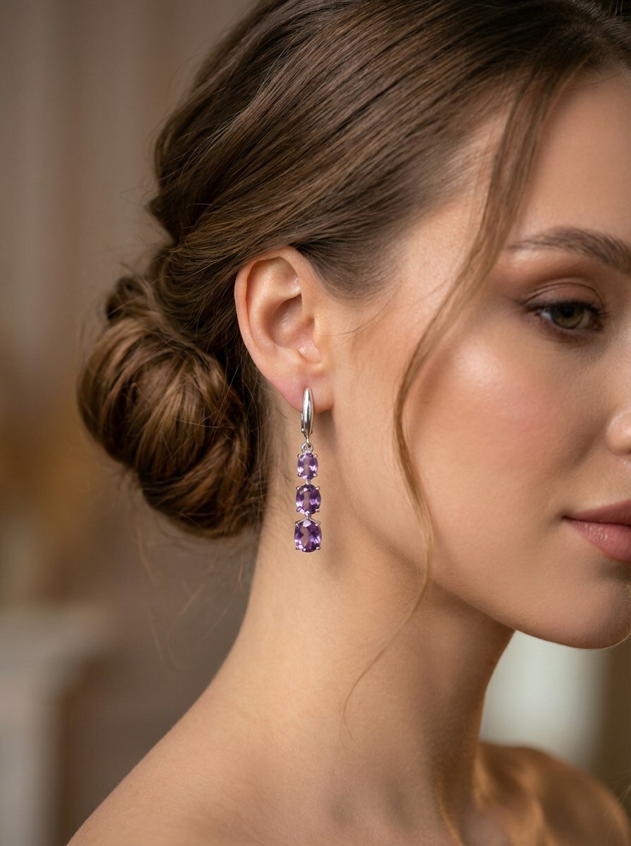 Серьги, серебро, 925 проба, родирование, аметист